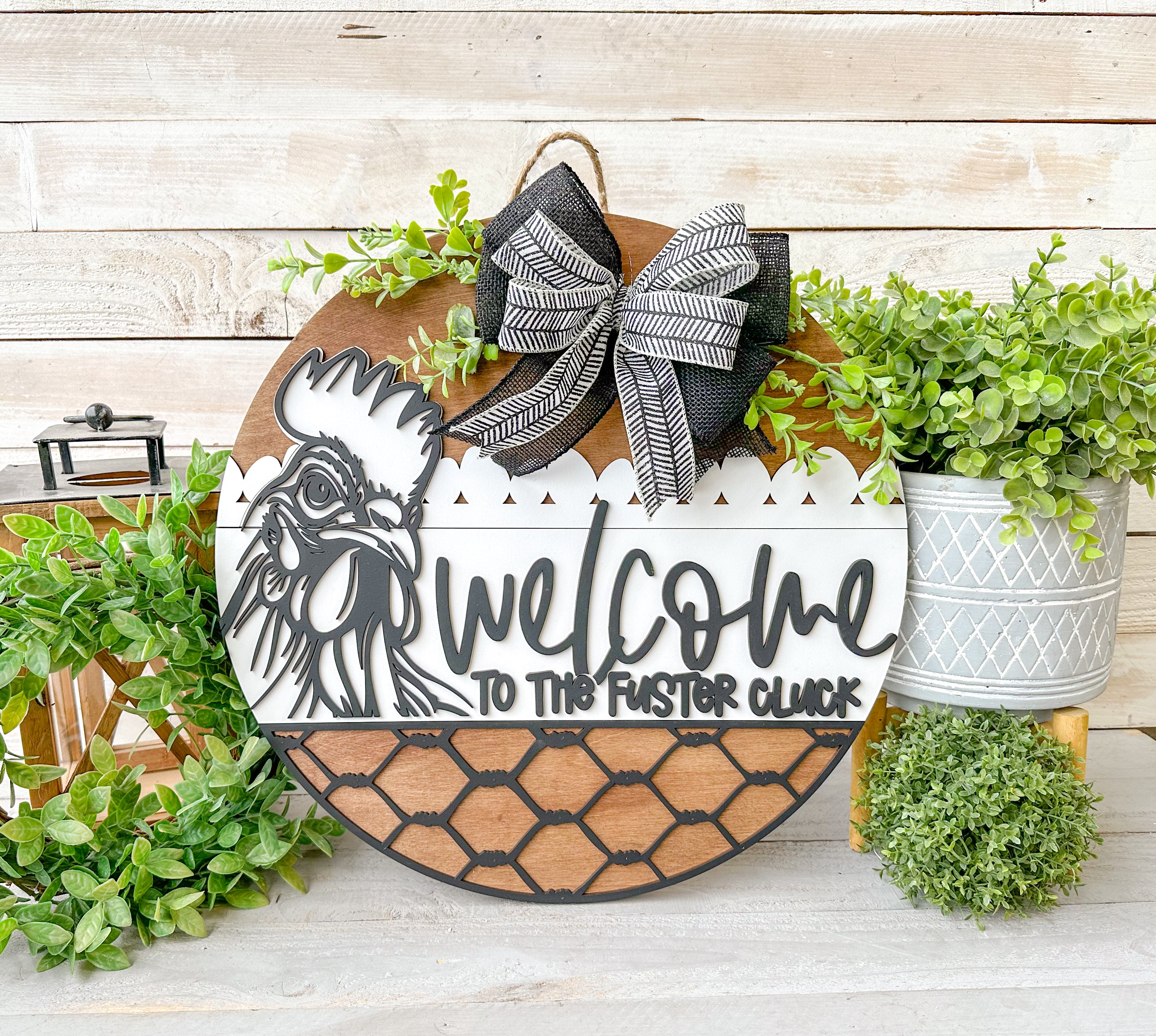 Welcome to the Fuster Cluck 18" Round Door Hanger – Hand-Painted Laser ...